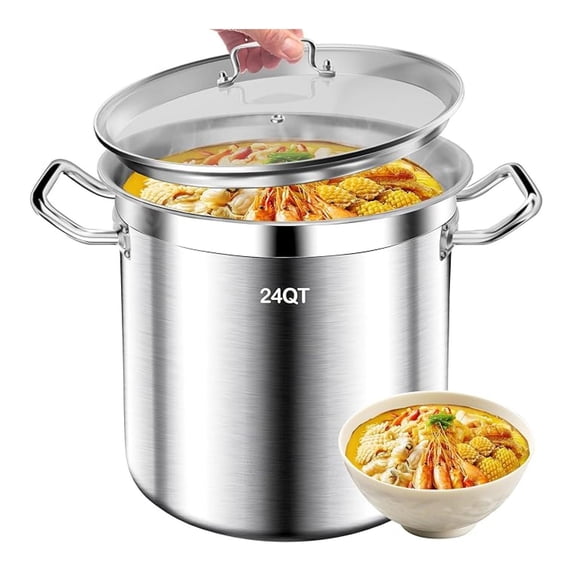 Large Stock Pot - 24QT Stainless Steel Stockpot with Lid, Heavy Duty ...