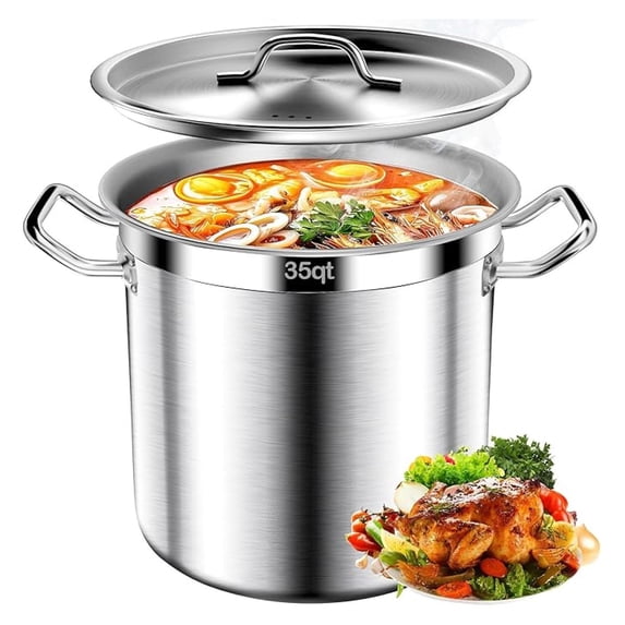Large Stock Pot-35QT Stainless Steel Stockpot with Lid, Heavy Duty Tri ...