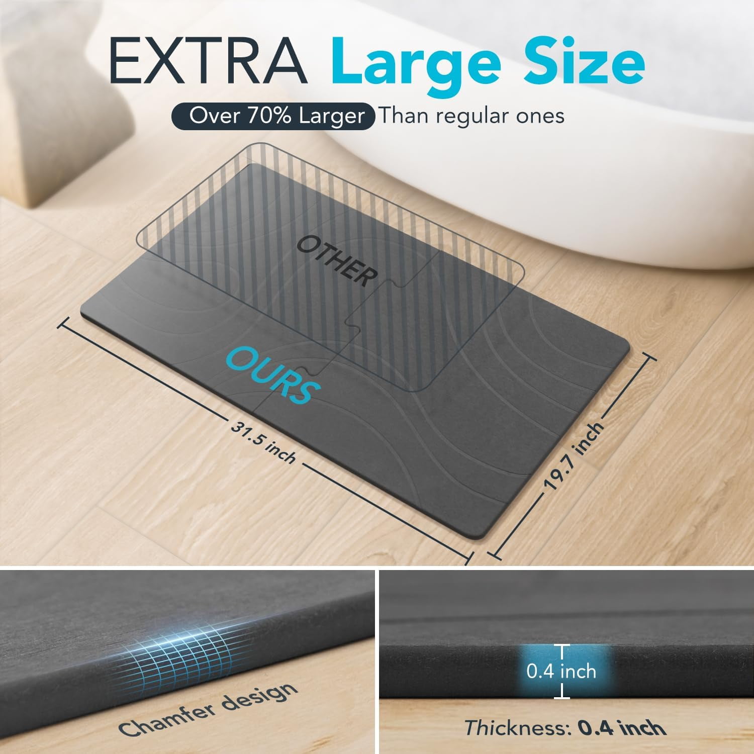 Large Stone Bath Mat for Bathroom 32 * 20 Non Slip Diatomaceous Earth ...