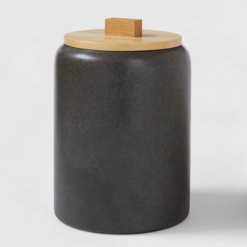 Large Stoneware Tilley Food Storage Canister with Wood Lid Black ...