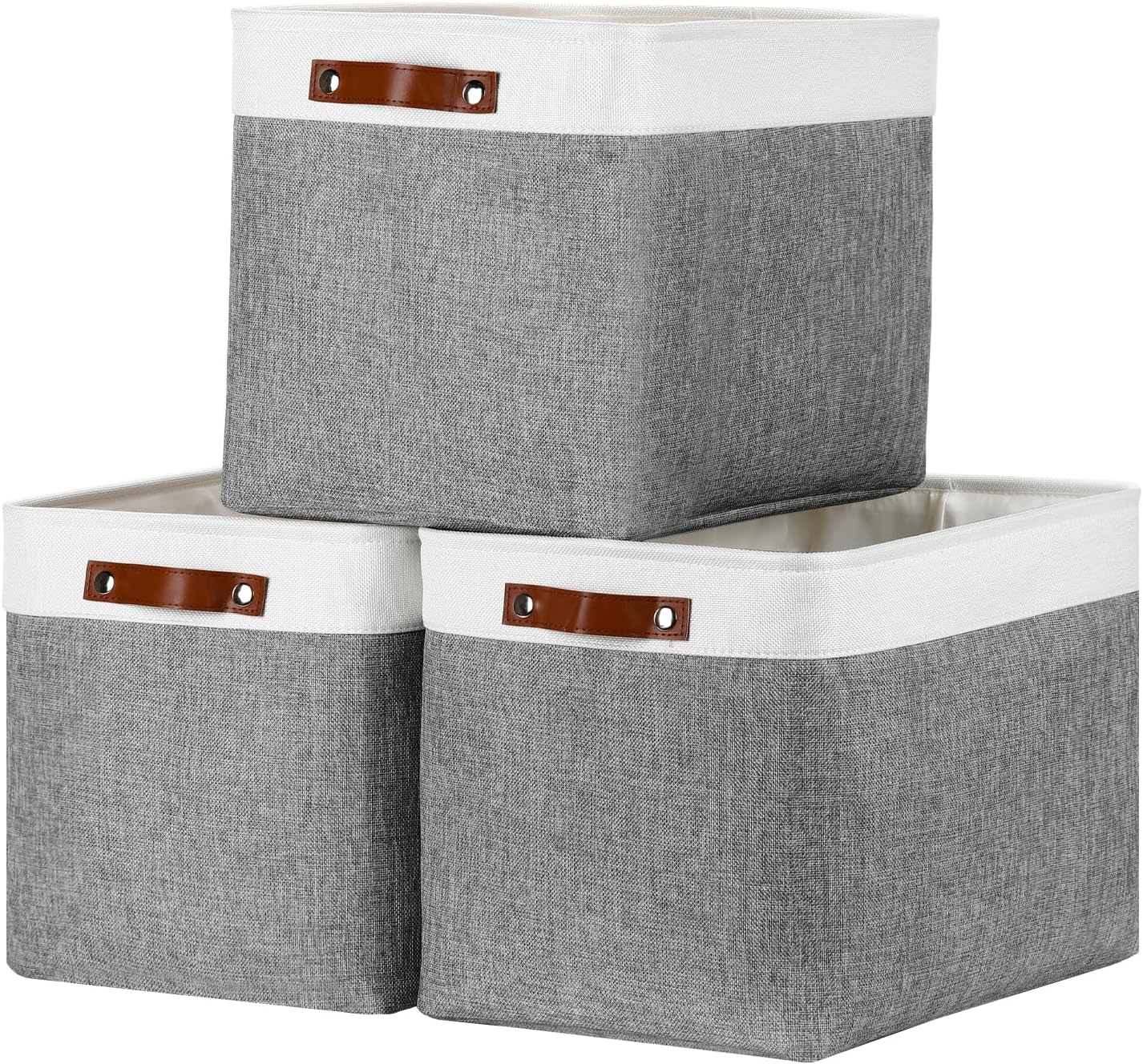 Large Storage Baskets, Fabric Storage Basket with Leather Handles for ...