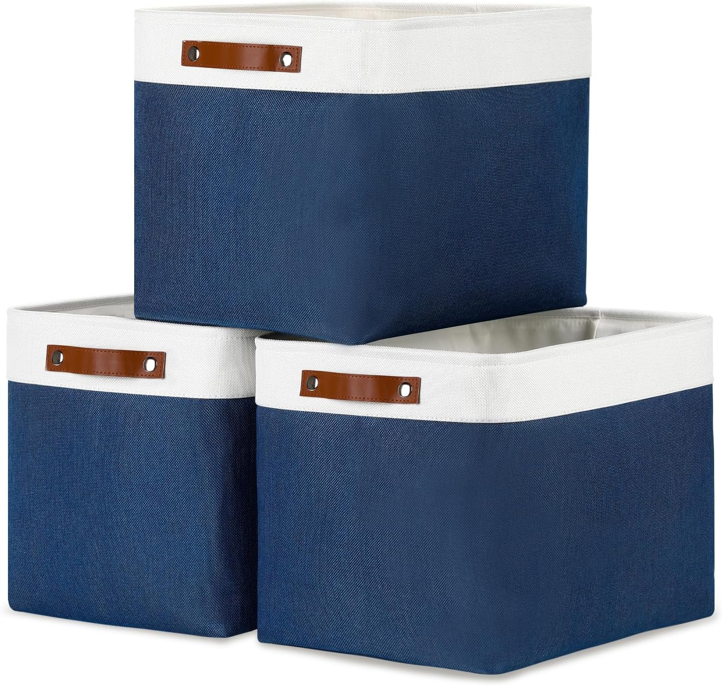 Large Storage Baskets, Storage Basket with Leather Handles for Shelves ...