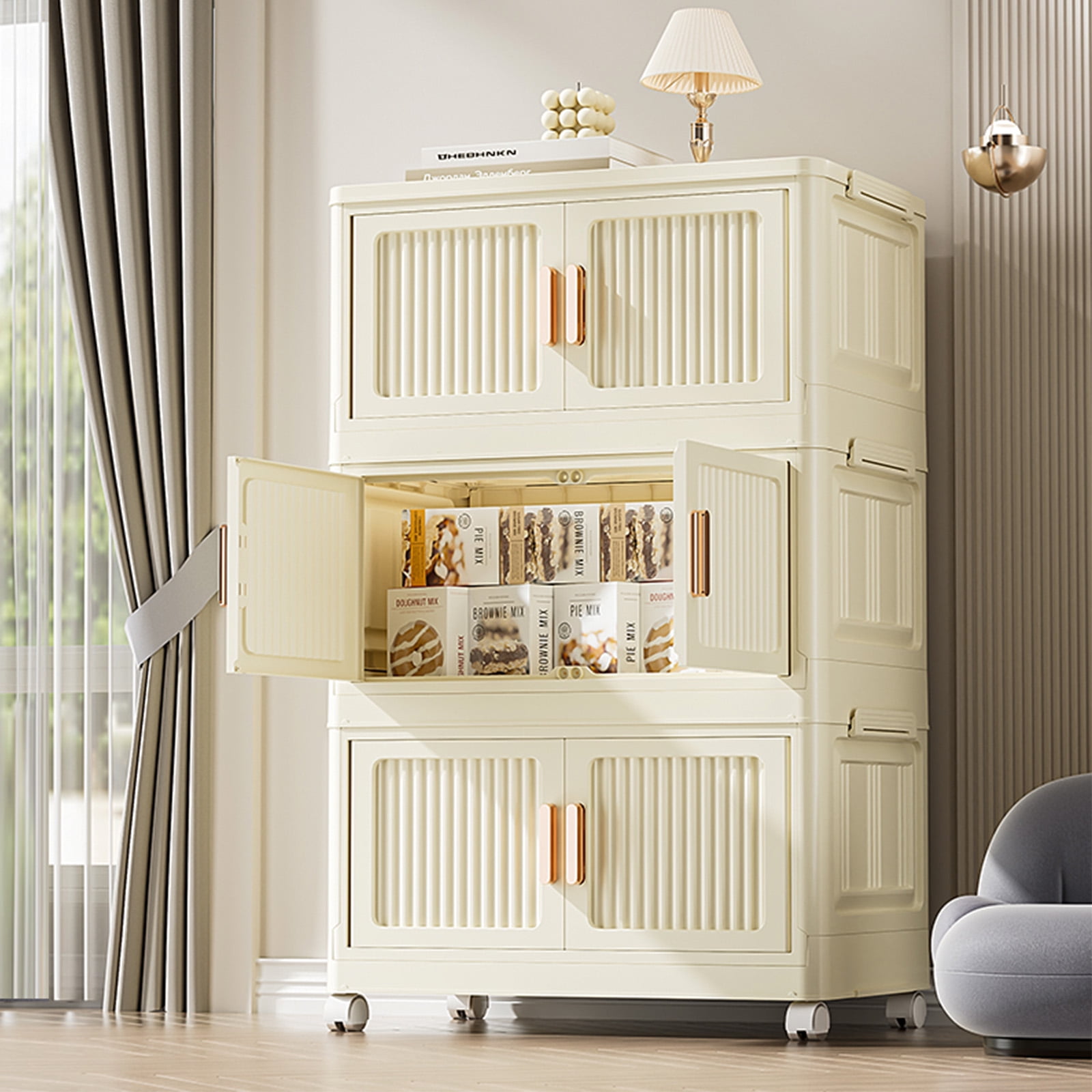 3 Pack Stackable Storage Bins with Lids and Wheels,White Plastic ...