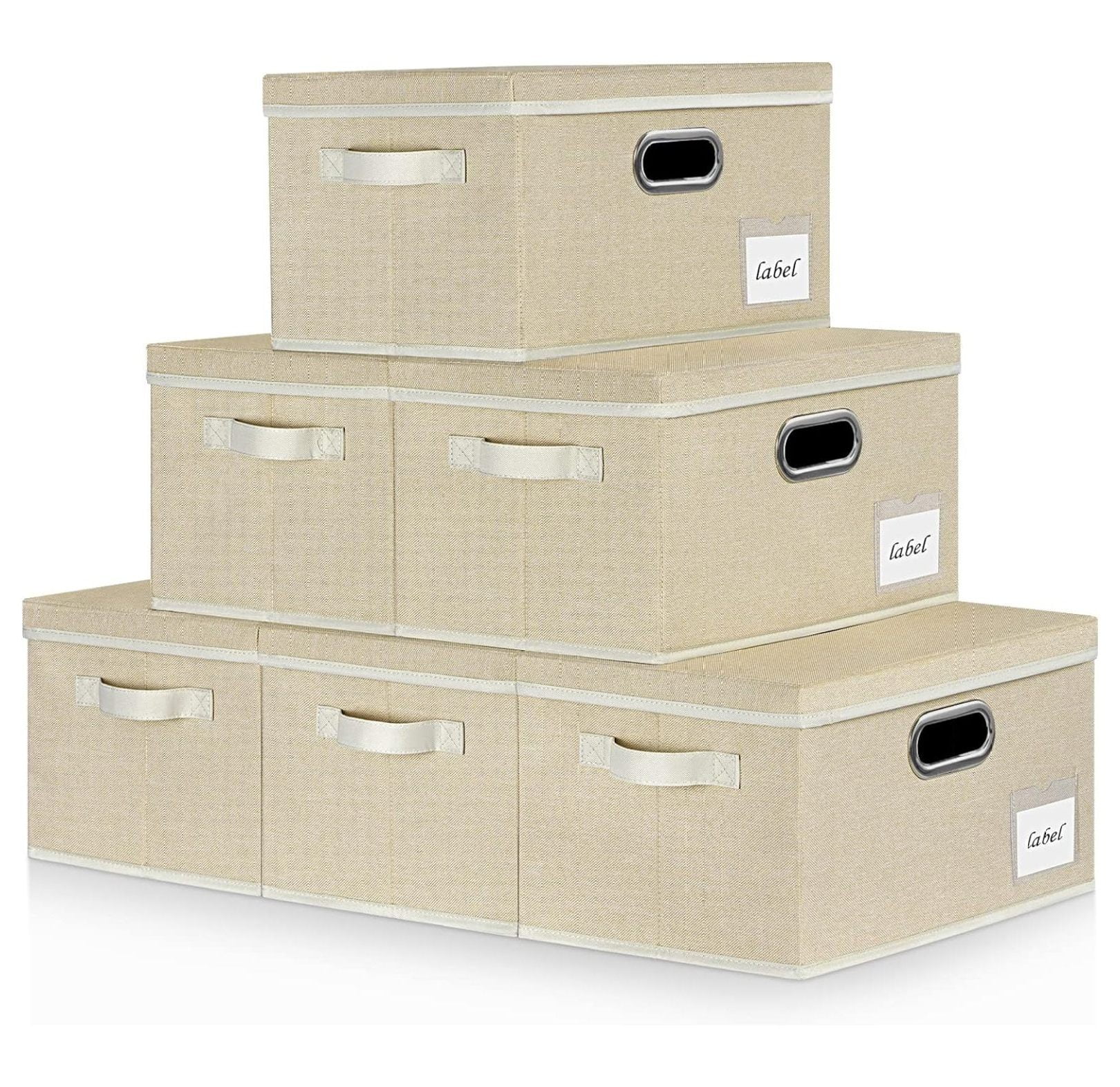 Large Storage Bins with Lids, Foldable Linen Fabric Storage Boxes with ...
