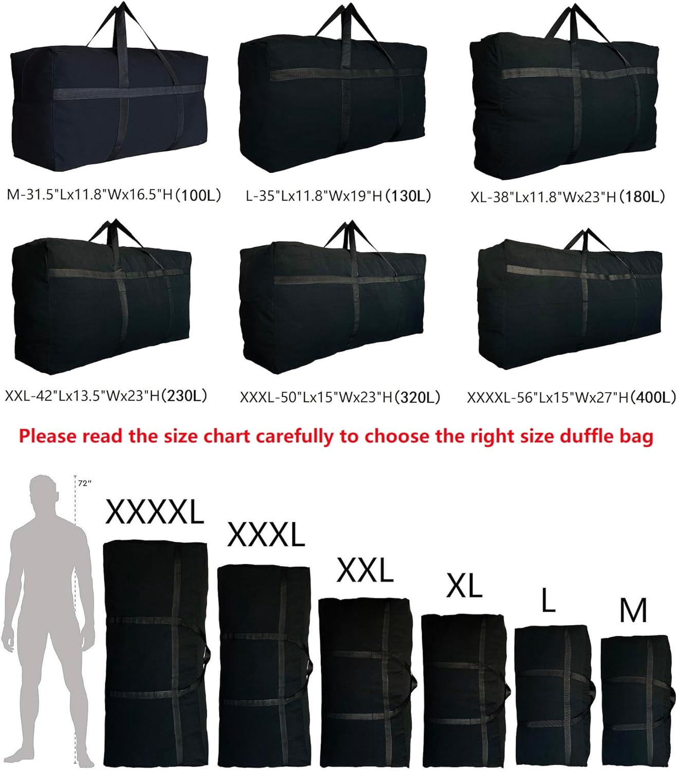 Large Storage Duffle Bag for Travel, Black Oversized Big Traveling ...