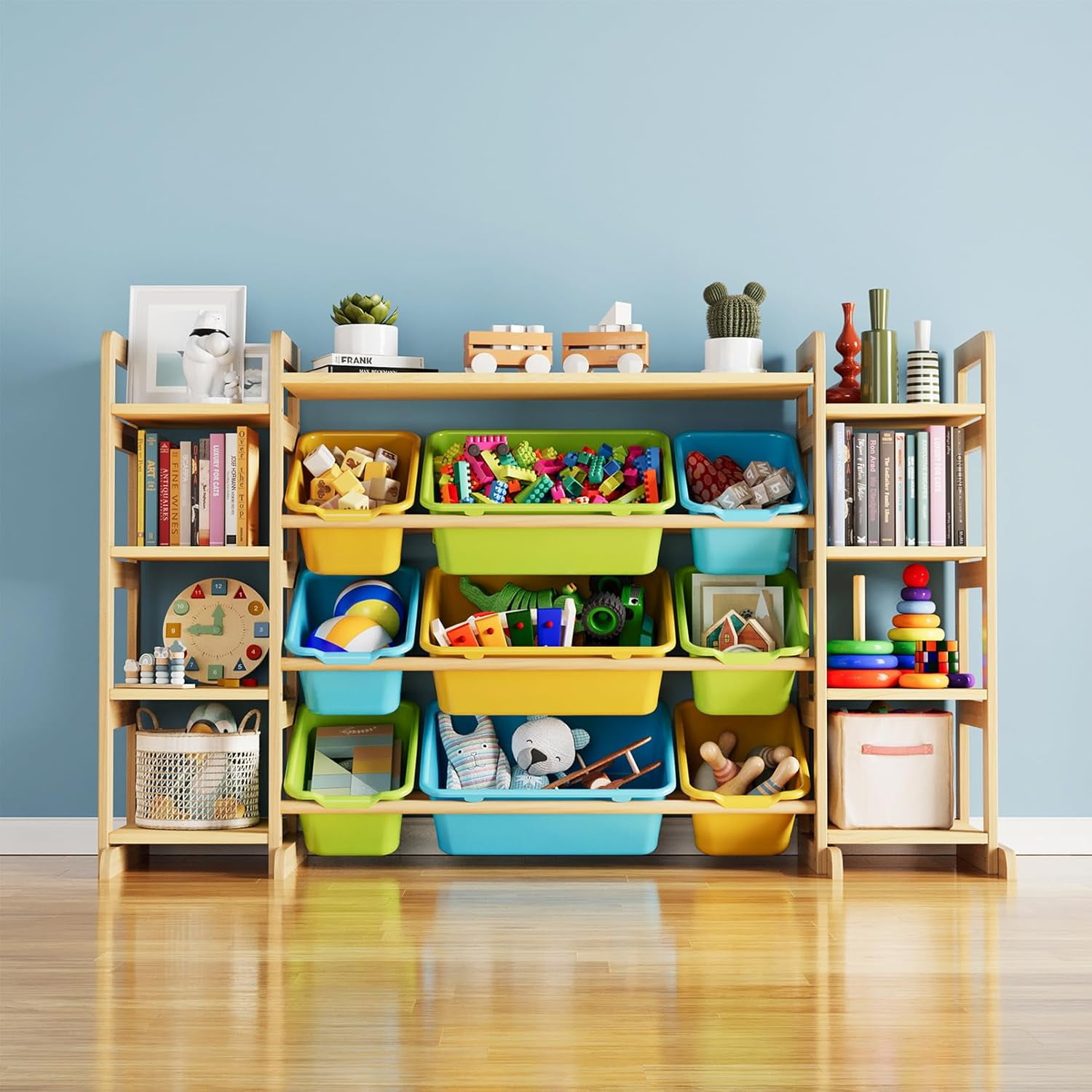 Large Storage Organizer 9 Shelves 9 Bins, Organizers Storage Bookshelf ...