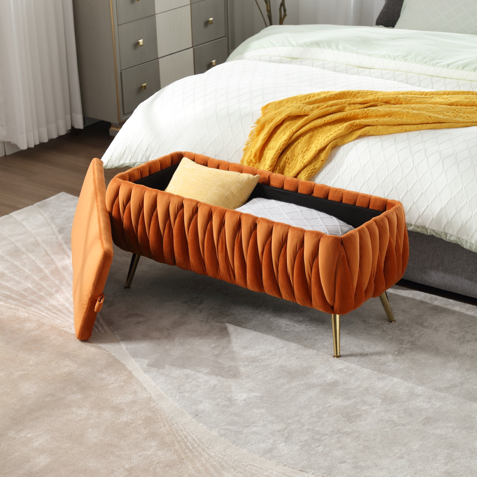 Large Storage Ottoman Bench, Gitrah Button-Tufted Foot Rest Stool with ...