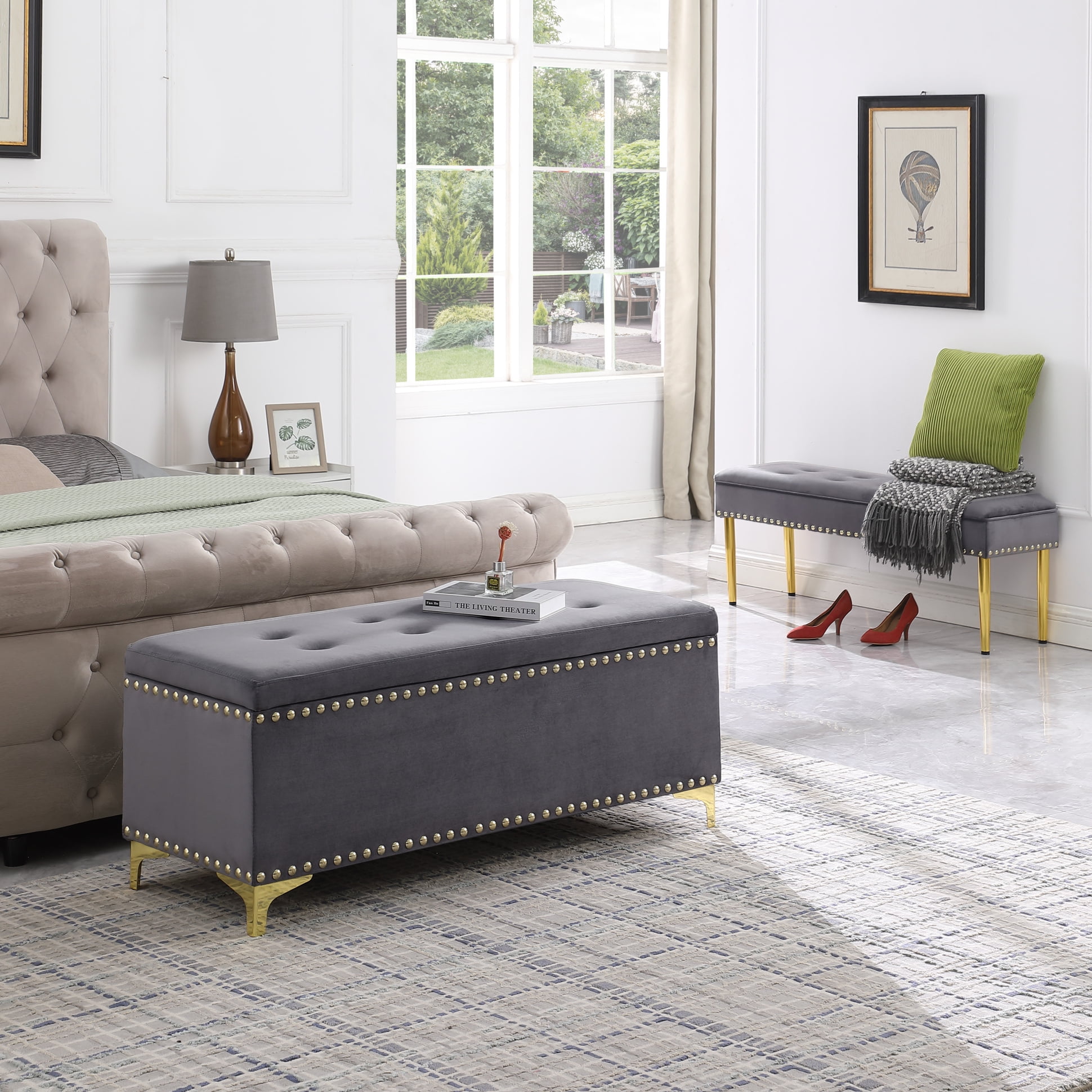 Large Storage Ottoman Benches Set, 2 in 1 Combination Ottoman Benches ...