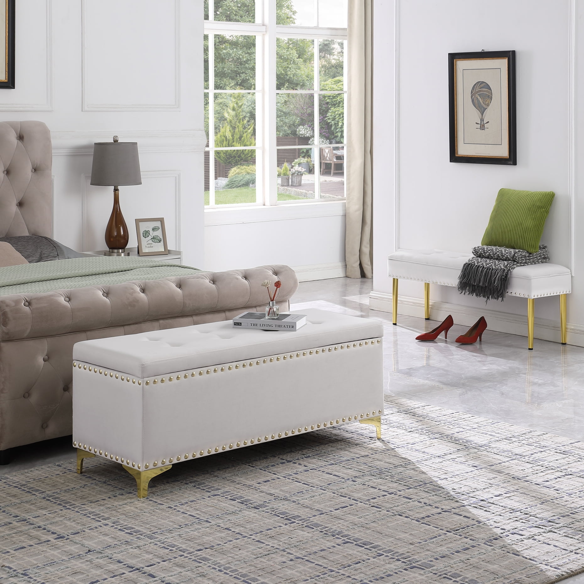 Large Storage Ottoman Benches Set, 2 in 1 Combination Ottoman Benches ...