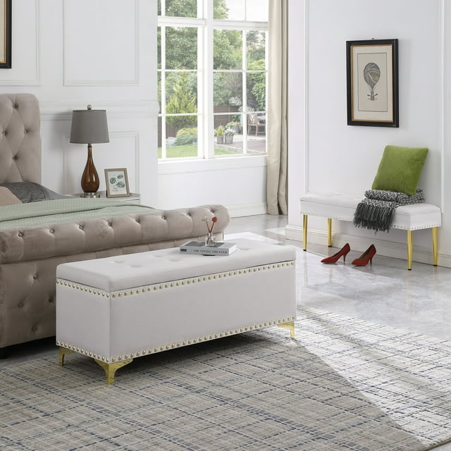 Large Storage Ottoman Benches Set, 2 in 1 Combination Ottoman Benches ...