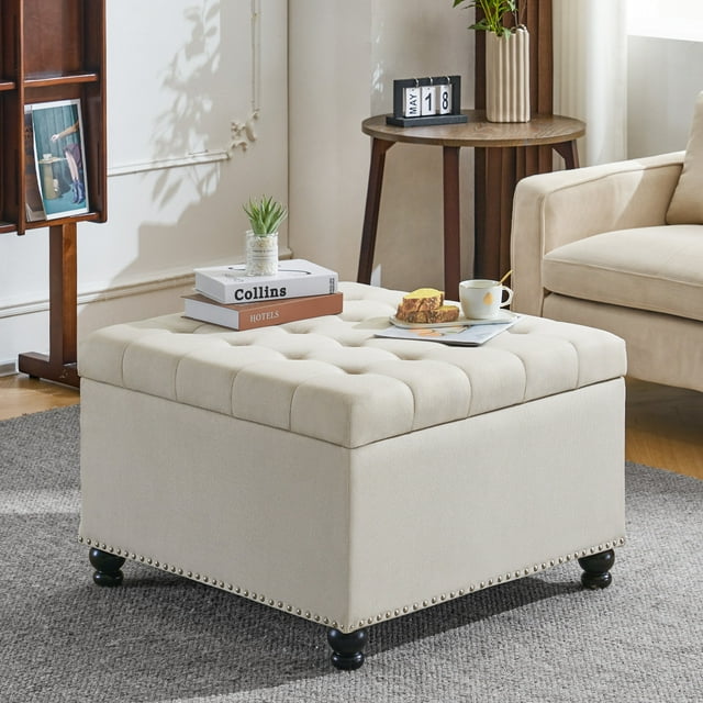 Large Storage Ottoman, Oversized Coffee Table Ottoman with Metal Hinge ...