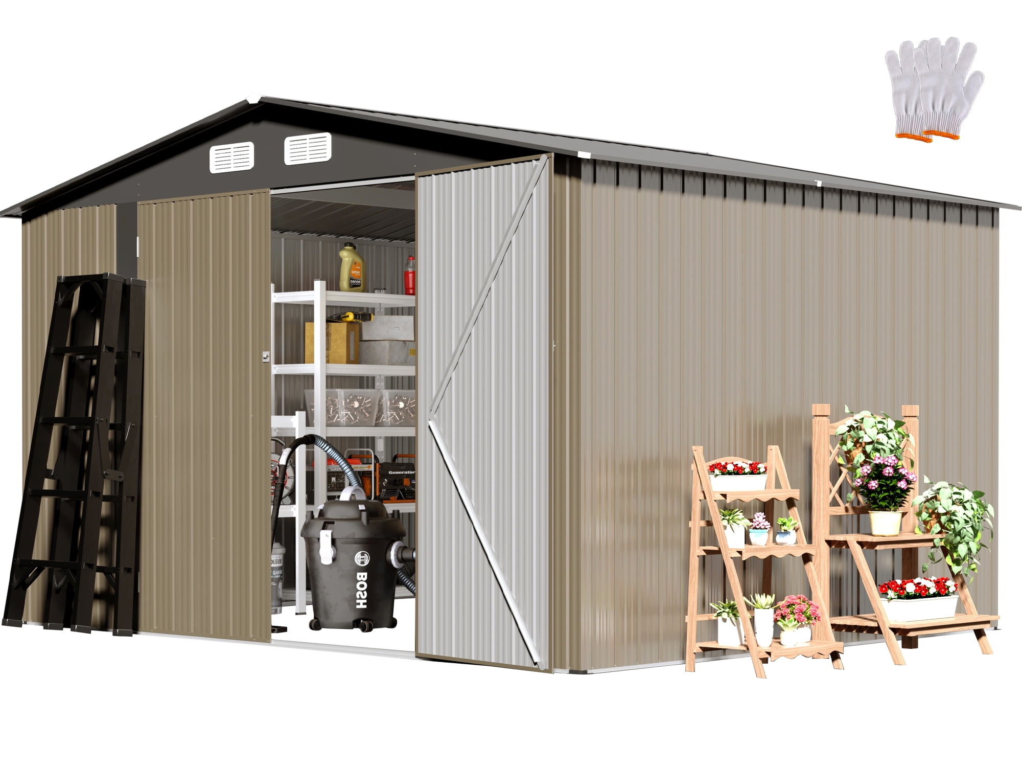 10'x8' Heavy-Duty Steel Storage Shed with Secure Lock, Waterproof, for ...