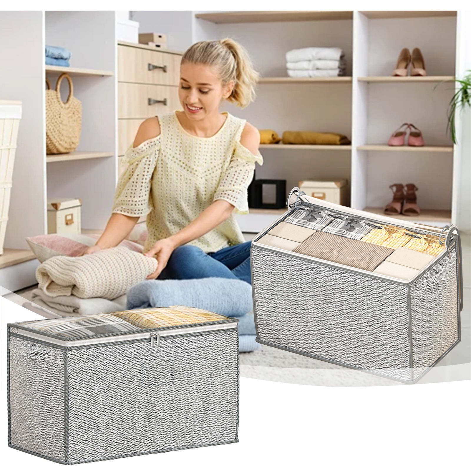 Large Storage Tote Bag with Zipper 70x40x45cm Foldable Clothes ...