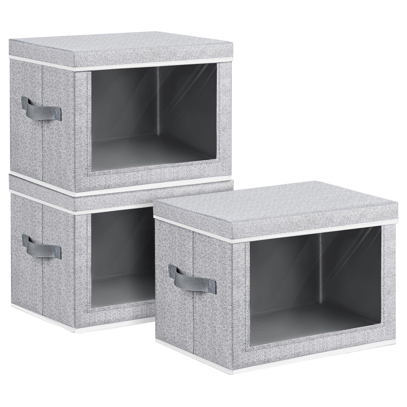 Large Storbaskets Bwith Lids - Stackable Cube For Closet 3 Pack Windows ...