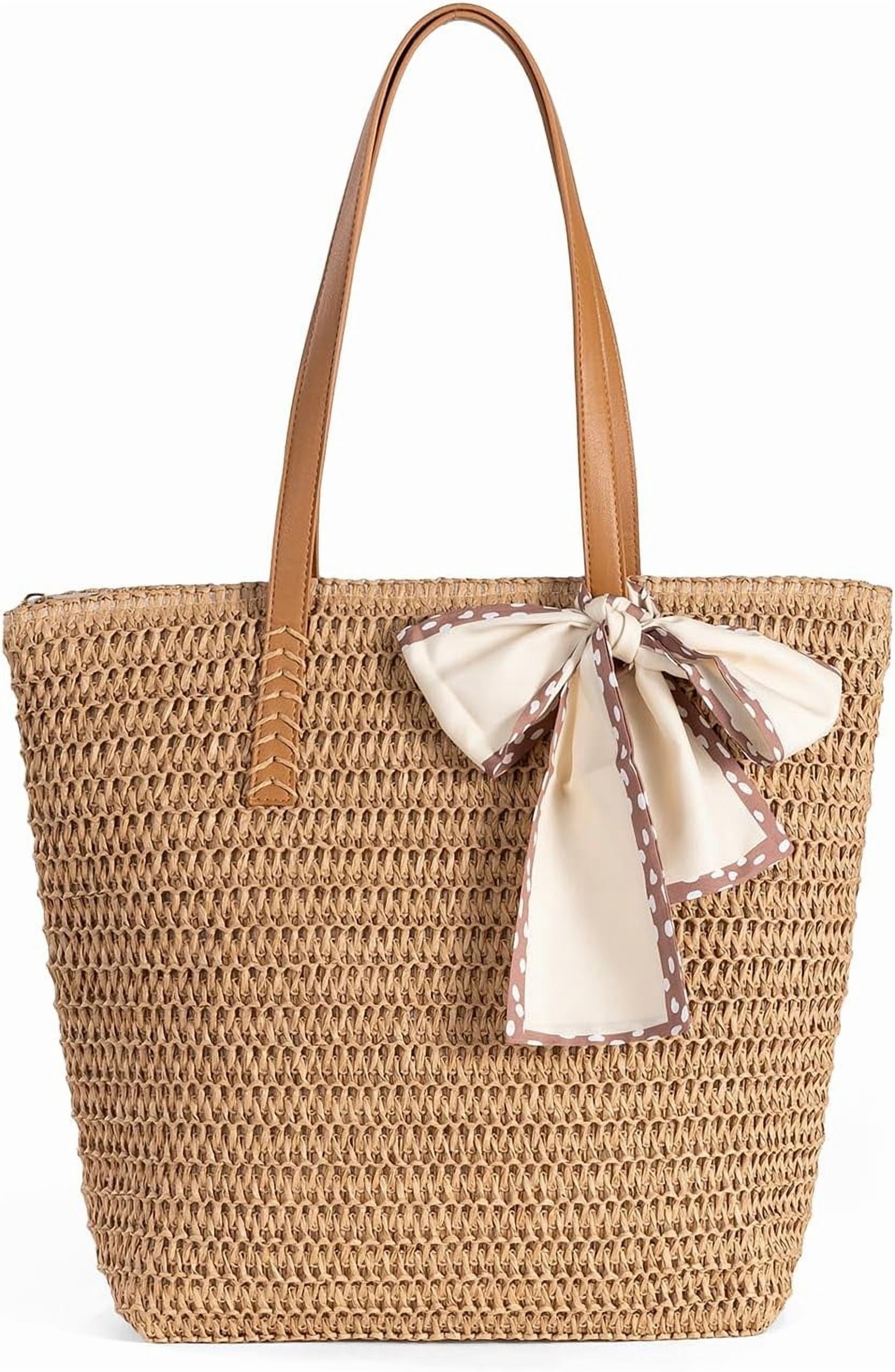 Large Straw Beach Bag: Women's Handwoven Tote with Zipper Pocket - 2025 ...