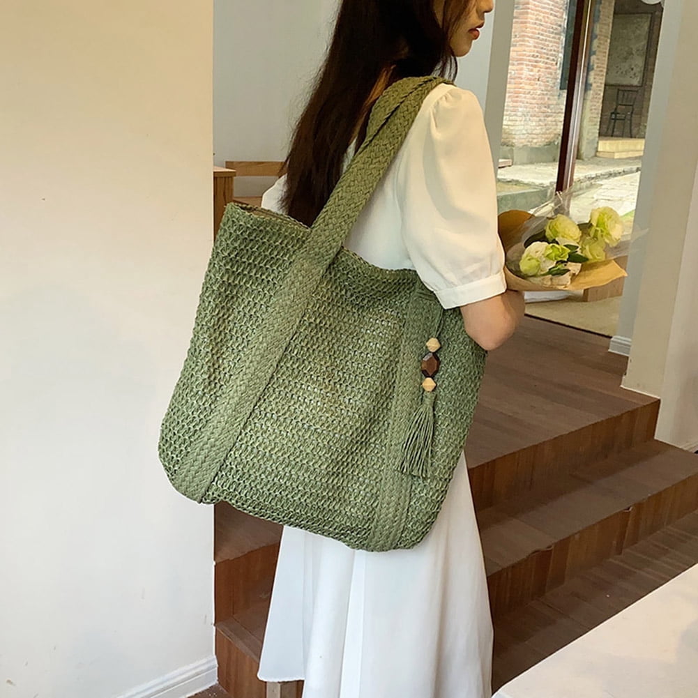 Large Straw Beach Bag for women, Straw Tote Bag with Tassels, Woven ...