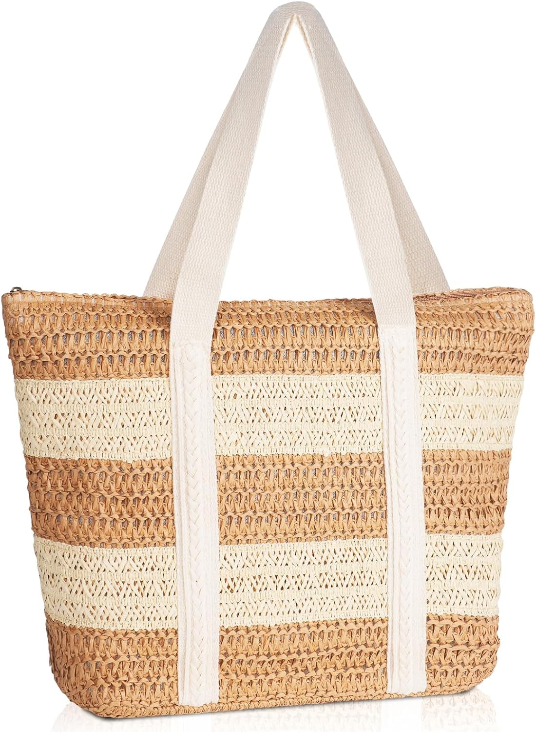 Large Straw Beach Bag for women, Wide Stripes Straw Tote Bag, Woven ...