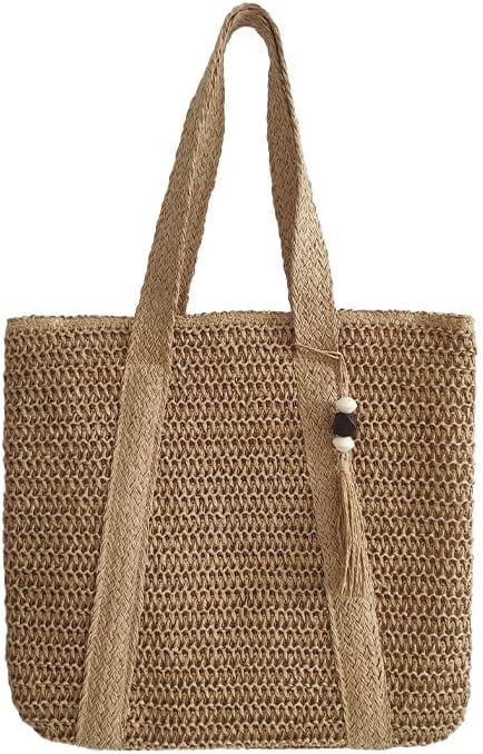 Large Straw Tote Bag for women, Straw Beach Bag with Tassels, Woven ...