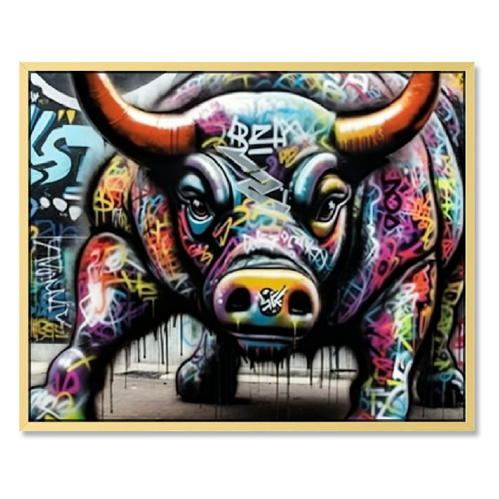 Large Street Charging Bull Canvas Wall Art Abstract Motivationa Animal ...