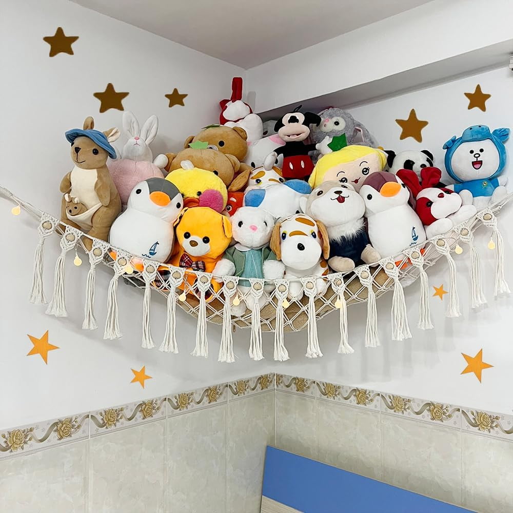Large Stuffed Animal Net or Hammock, Boho Macrame Toy Hammock with LED ...