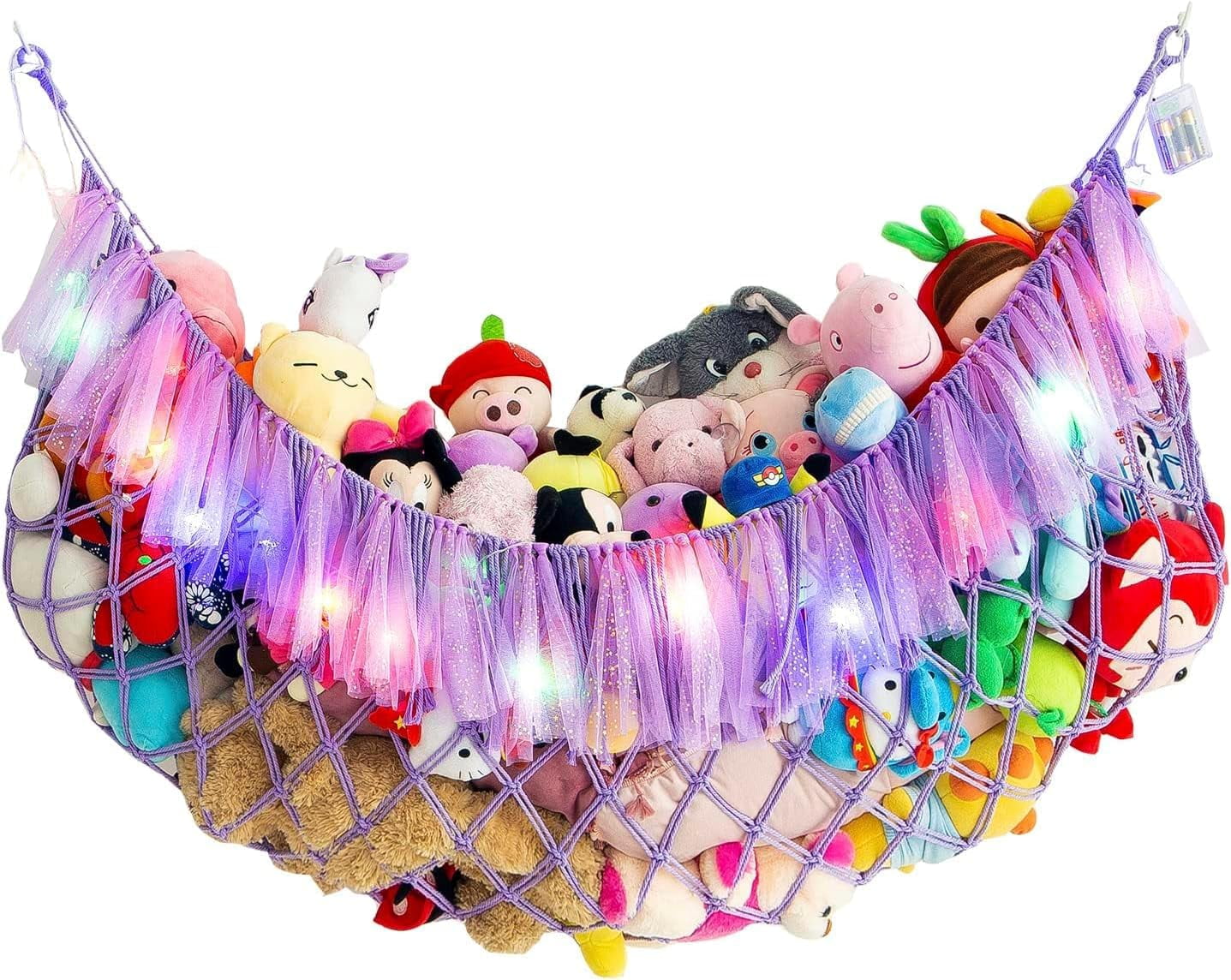 Large Stuffed Animal Net or Hammock with Led and Mesh Ribbon Wall ...