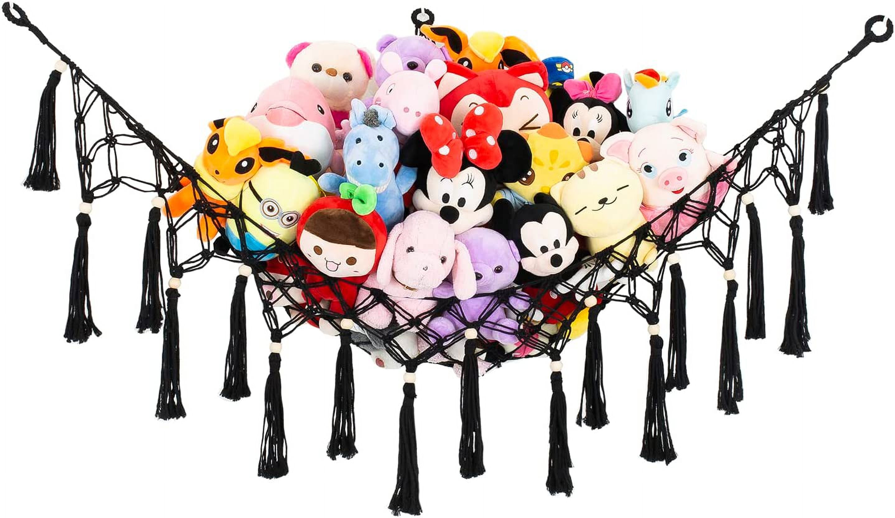 Large Stuffed Animal Net Toy Hammock with Tassel-Corner Hanging Net for ...