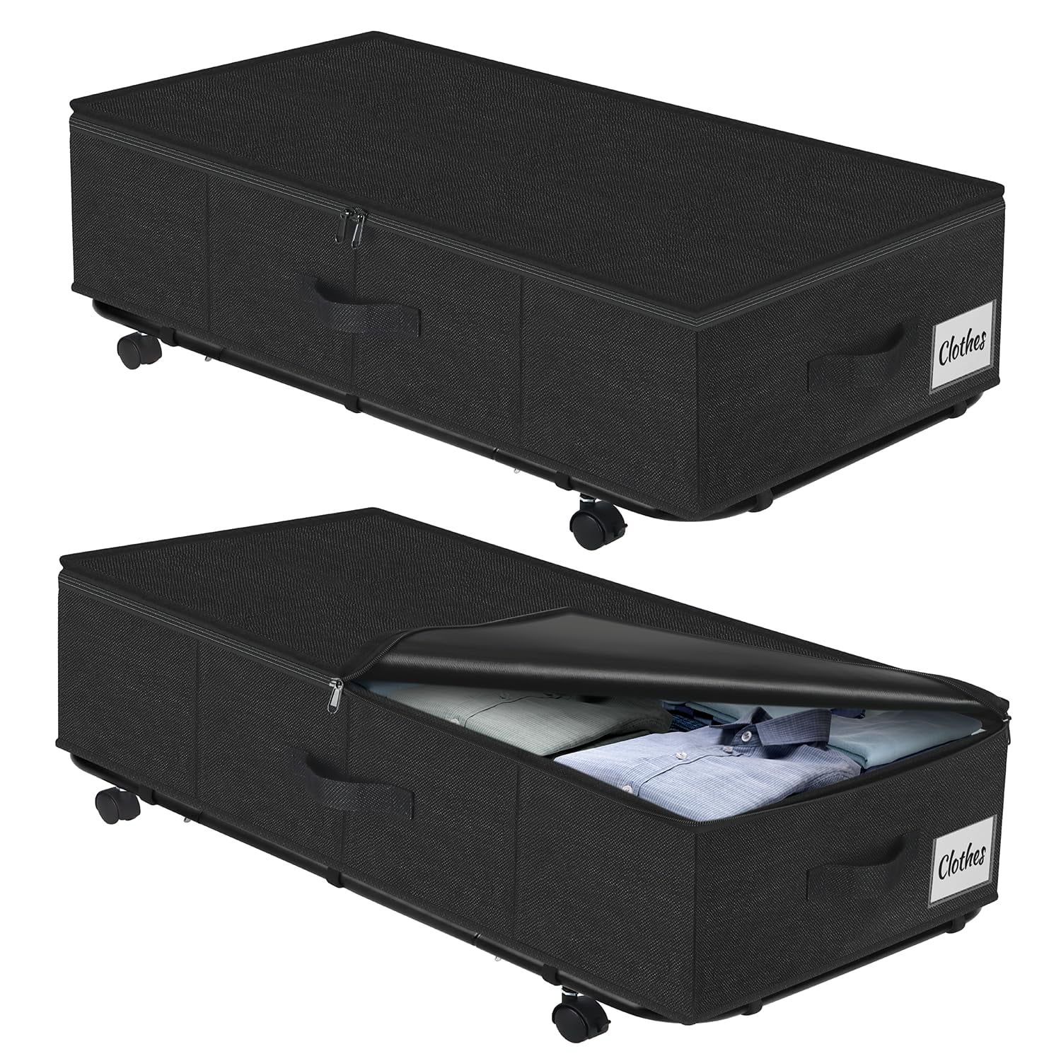 Large Sturdy Under Bed Storage with Wheels, 2 50L Rolling Underbed ...