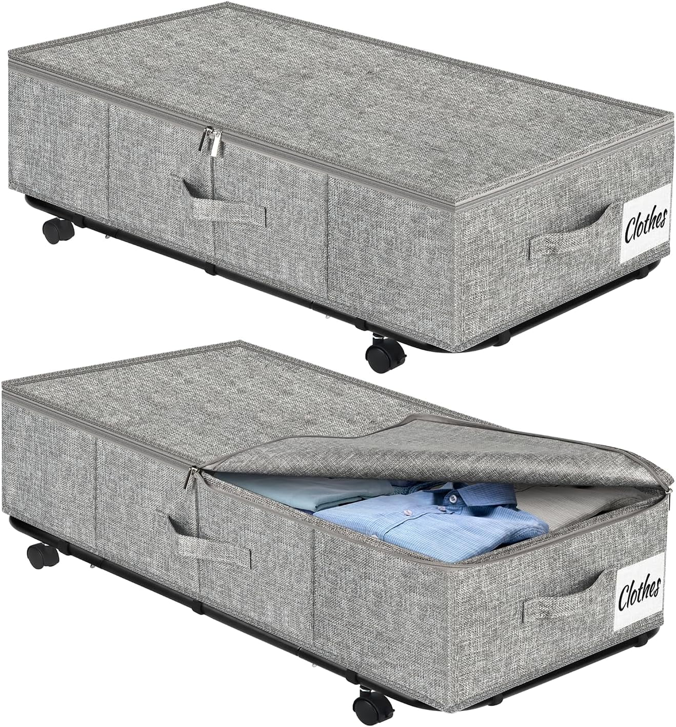 Large Sturdy Under Bed Storage with Wheels, 2 Pack 50L Rolling Underbed Storage Bins, Under Bed ...