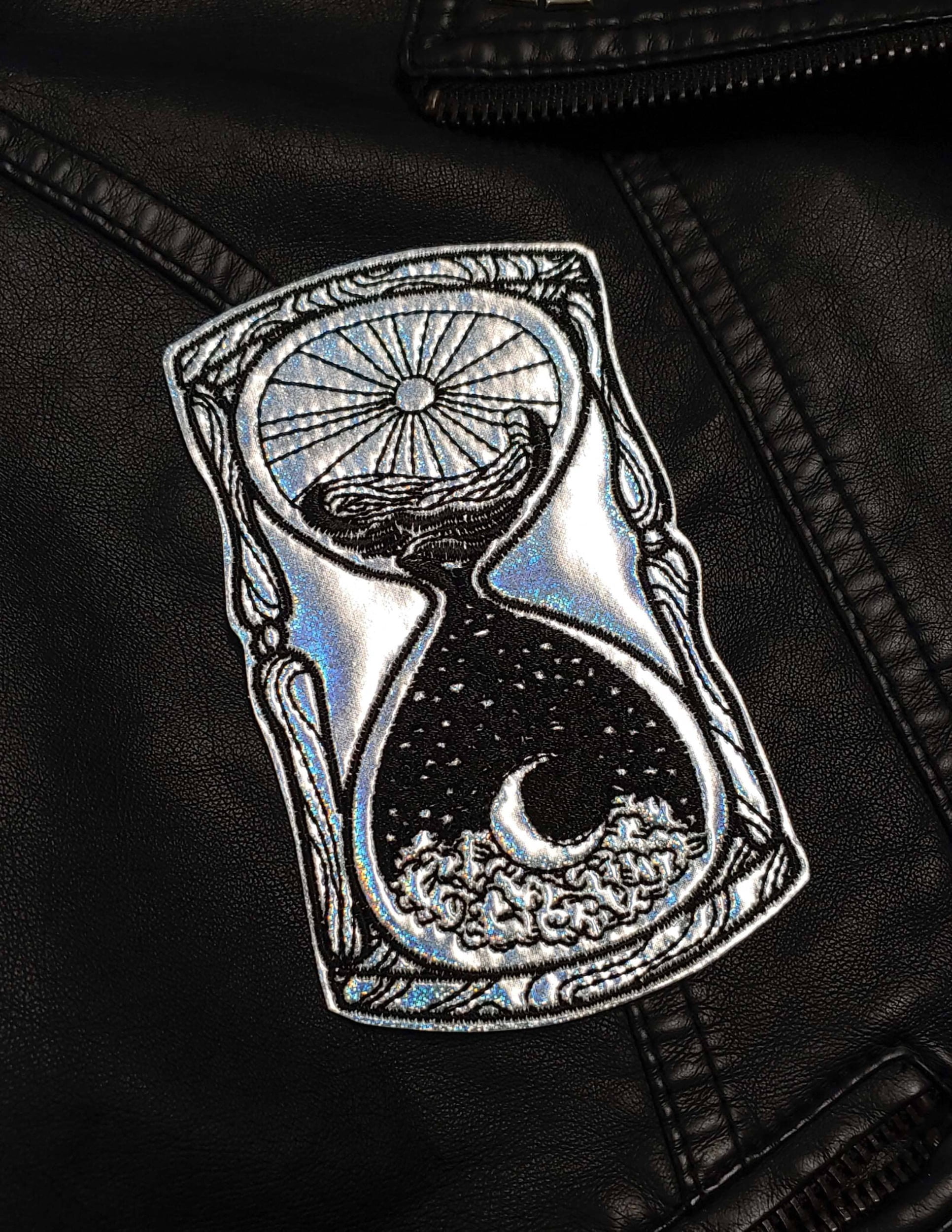 Large Sun Moon Hourglass Silver Holographic Glitter Vinyl Iron On ...