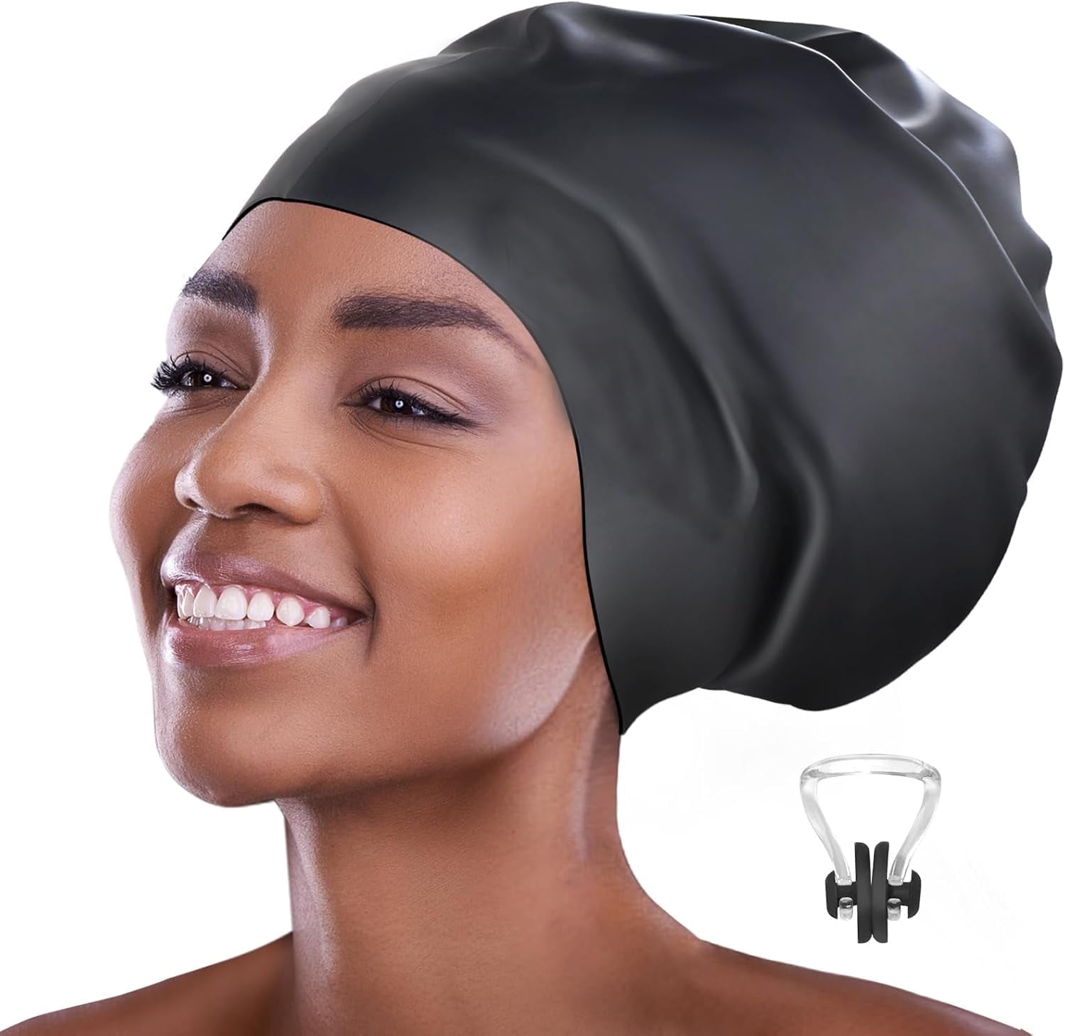 Hisekaai Extra Large Swim Cap, Waterproof Silicone Cap for Braids ...