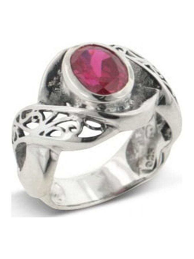 Large Synthetic Blood Red Ruby and Swirl Filigree Sterling Silver Ring ...