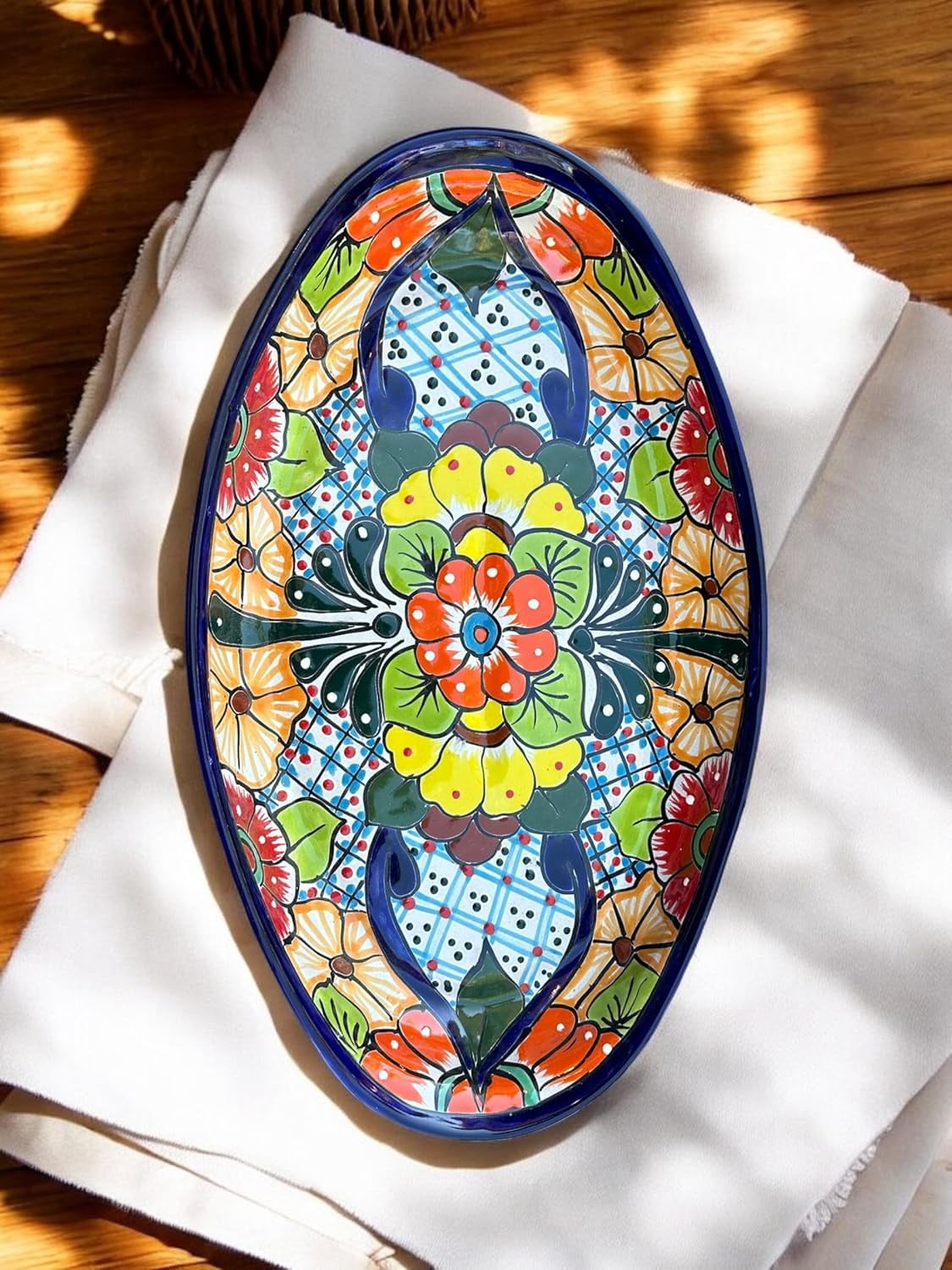 Large Talavera Oval Platter – 17.5” x 10” Hand-Painted Ceramic Mexican ...