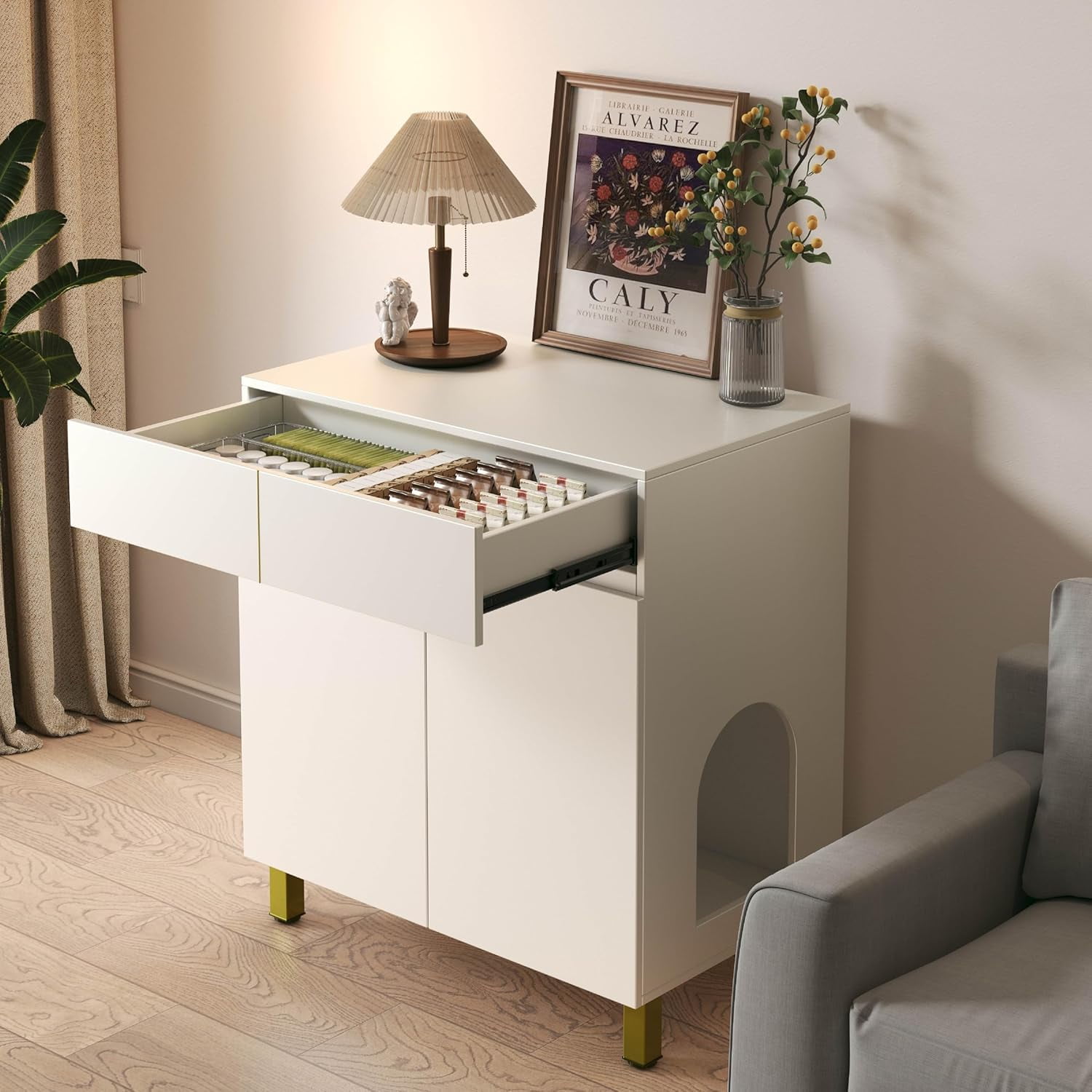 Large/Tall Litter Box Enclosure, Modern Wooden Litter Box Furniture for ...