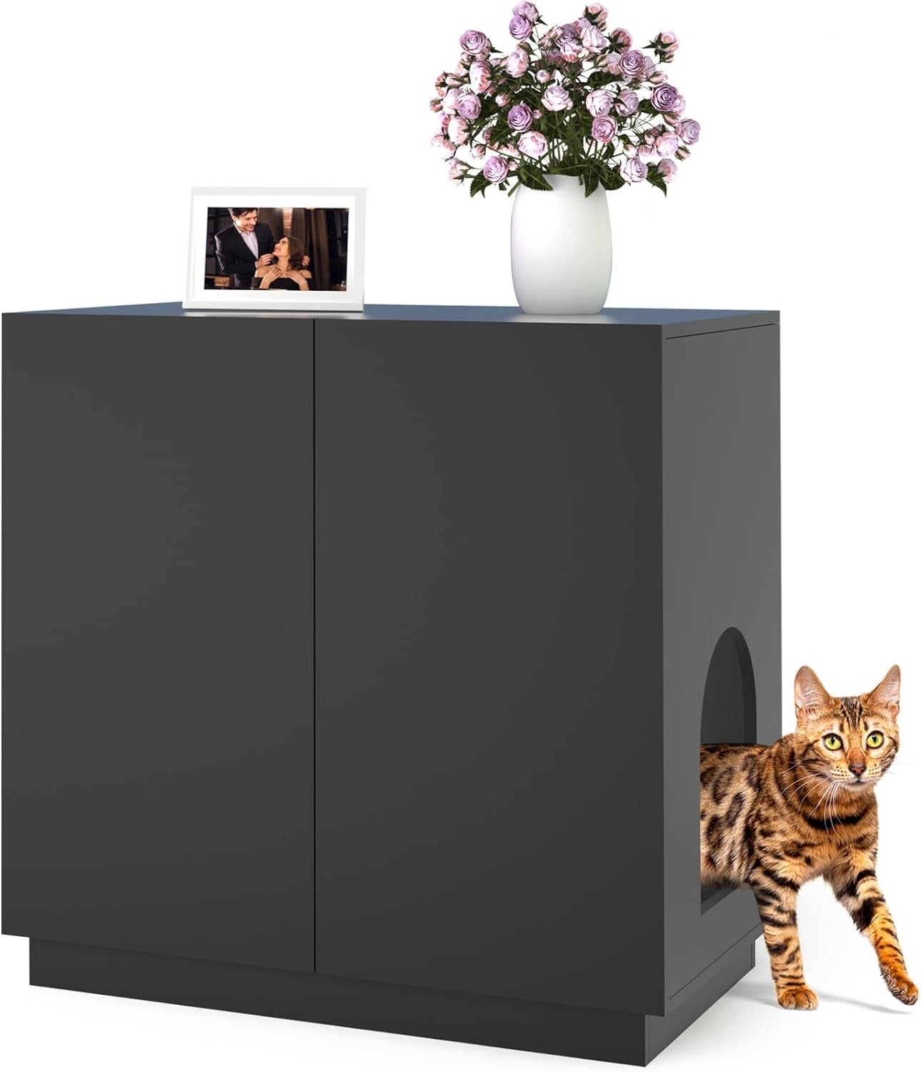 Large/Tall Litter Box Enclosure, Modern Wooden Litter Box Furniture for ...