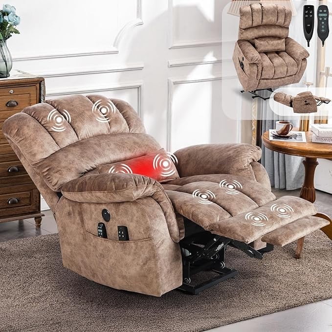 Large Tall Man Power Lift Recliner Chair with Massage & Heat, Dual ...