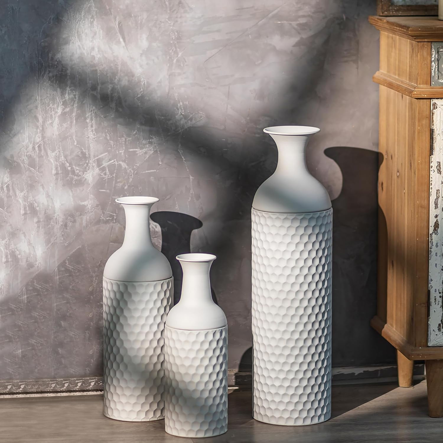 Large Tall White Floor Vases: 27in Metal Floor Standing Vase Set of 3 ...