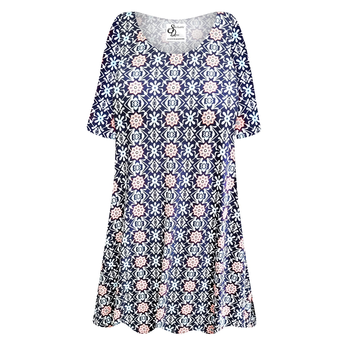 Large Tall Womens Short Sleeve Moroccan Blue Dream Print Tunic Tops ...