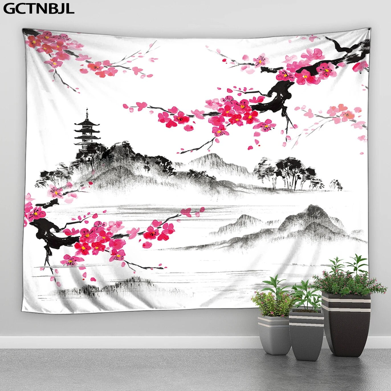 Large Tapestry Japanese Cherry Blossoms Wall Hanging Fabric Mural ...