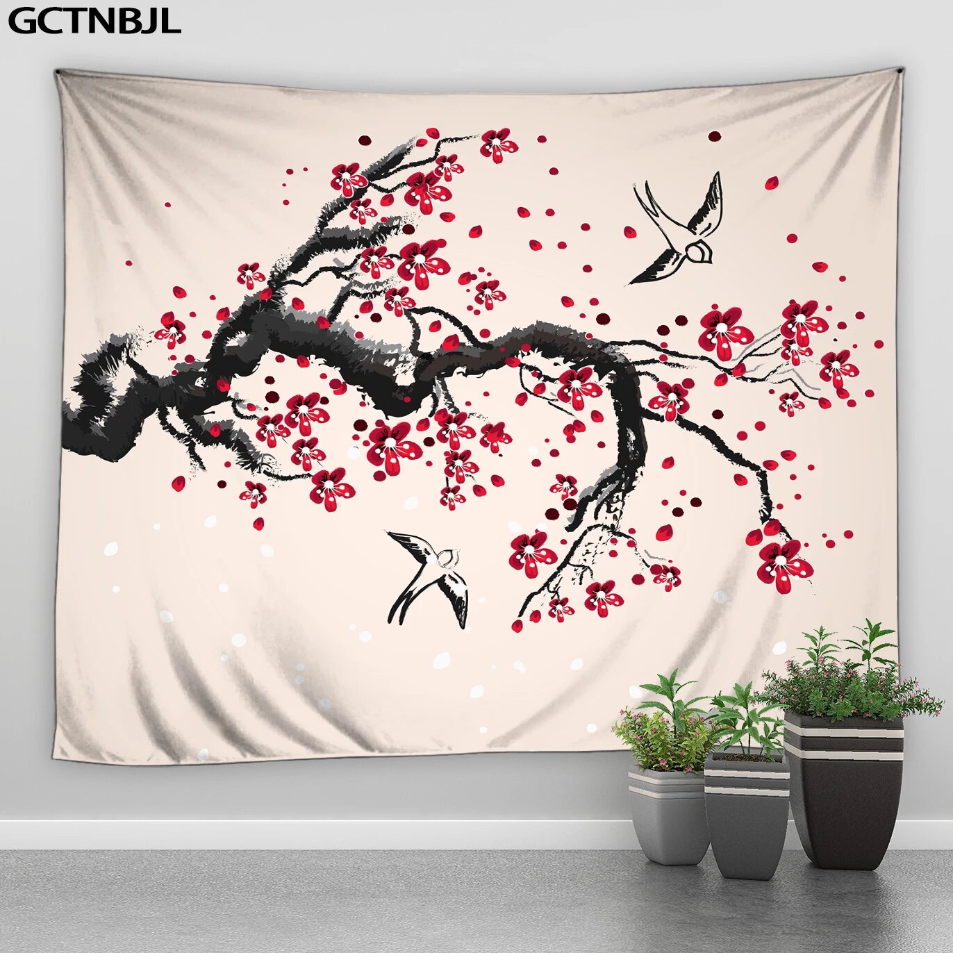 Large Tapestry Japanese Cherry Blossoms Wall Hanging Fabric Mural ...