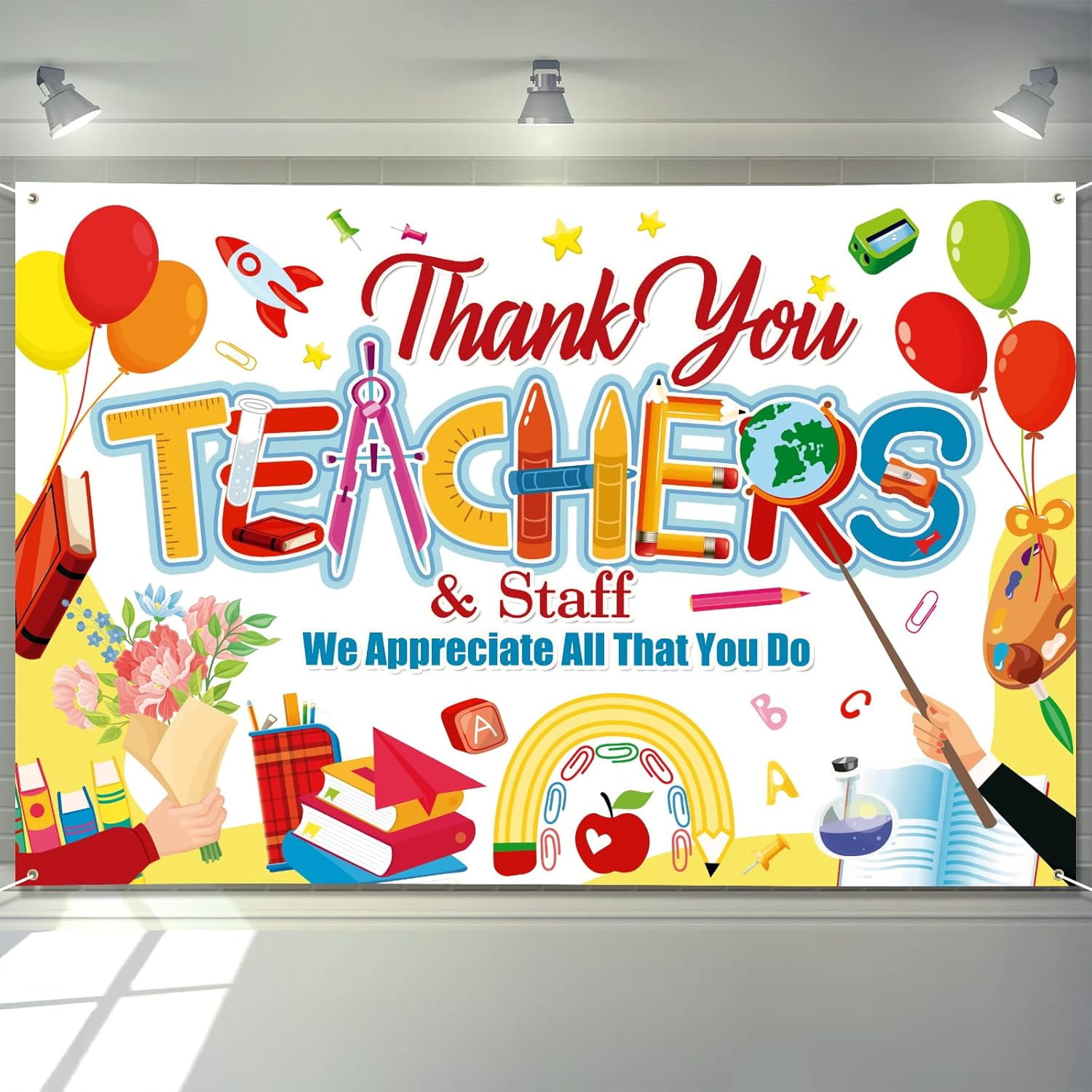 Large Teacher Appreciation Decorations Banner 72" x 48" Backdrop Thank ...
