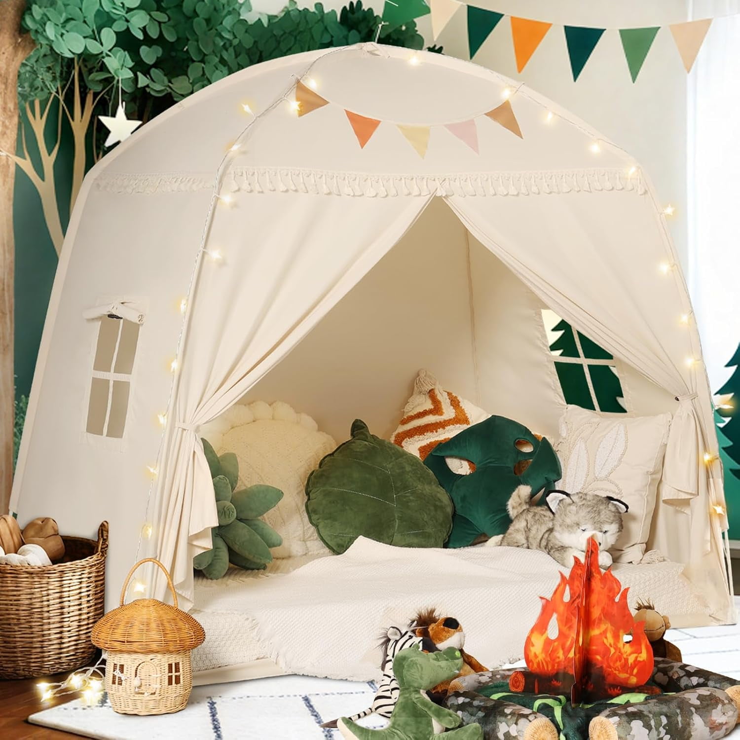 Large Teepee Tent for Kids: with Star Lights & Flags - Tent for Kids ...
