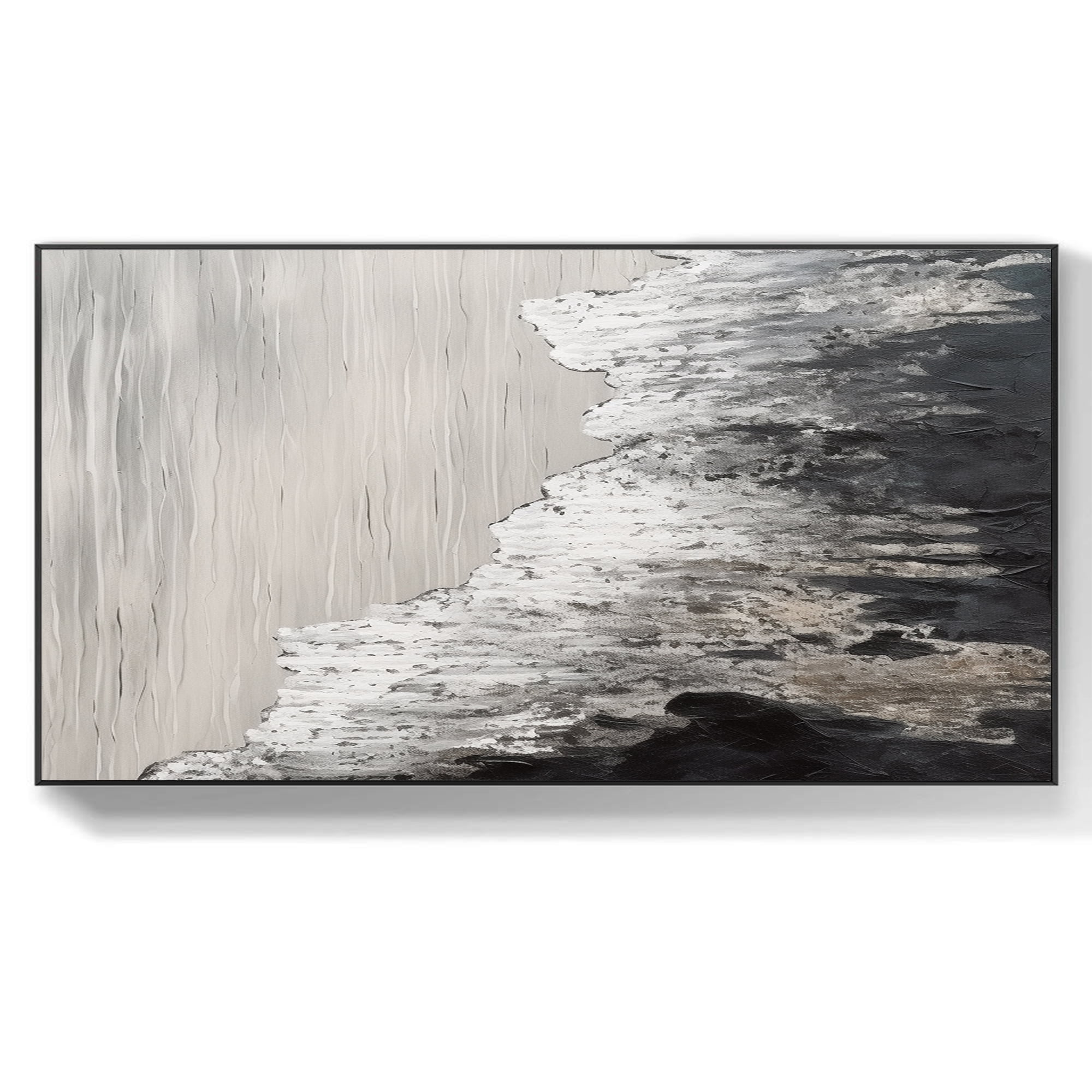 Large Textured Painting on Canvas Seascape Abstract Wall Art Gray White ...