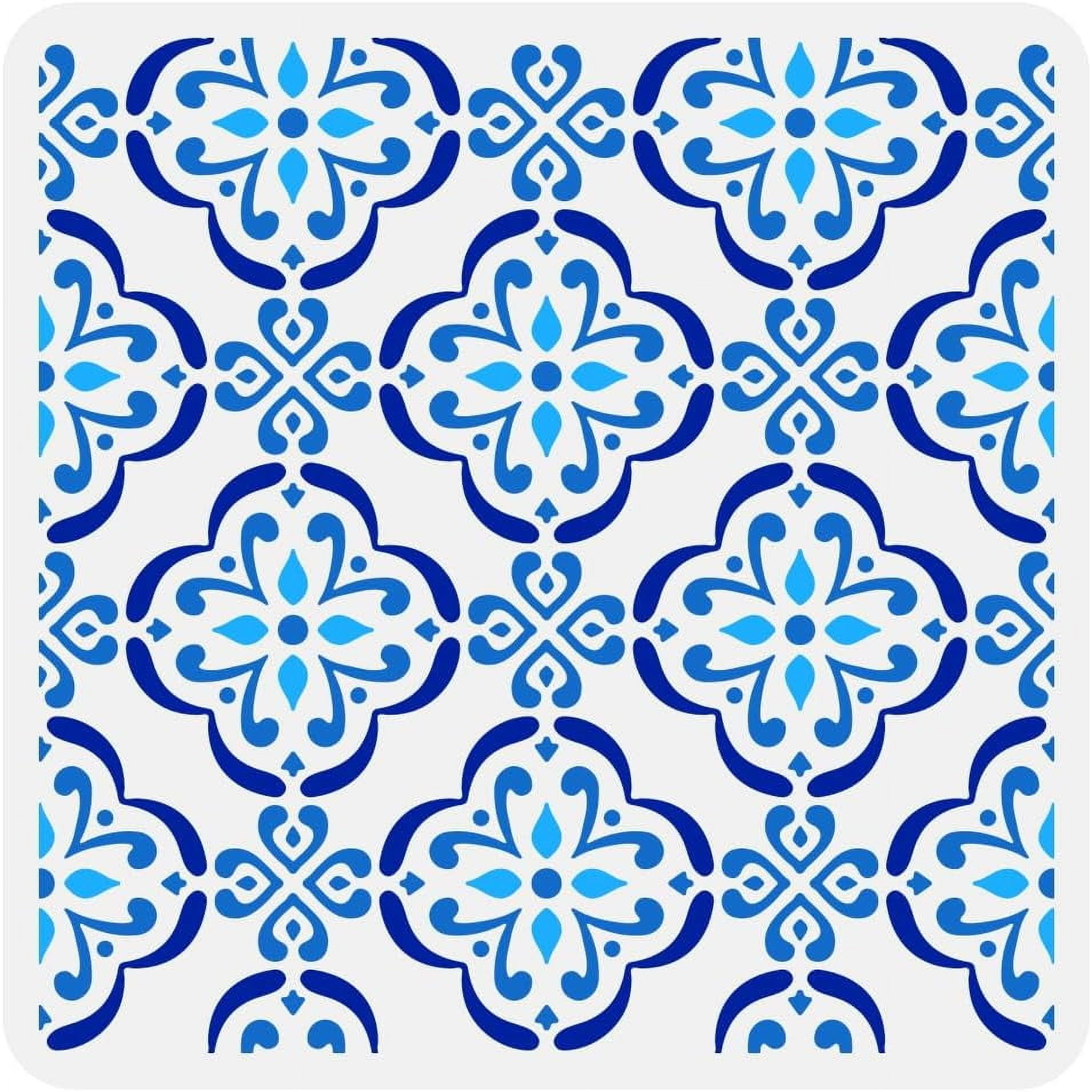 Large Tile Stencil 11.8x11.8 inch Vintage Ceramic Tile Pattern Painting ...