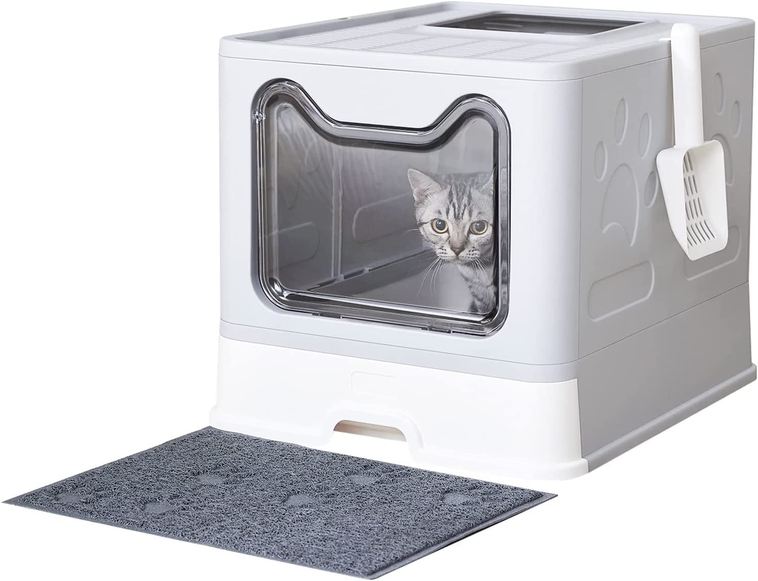 Large Top-Exit Design | Odor-Control | Easy-Clean Grey Litter Tray for ...