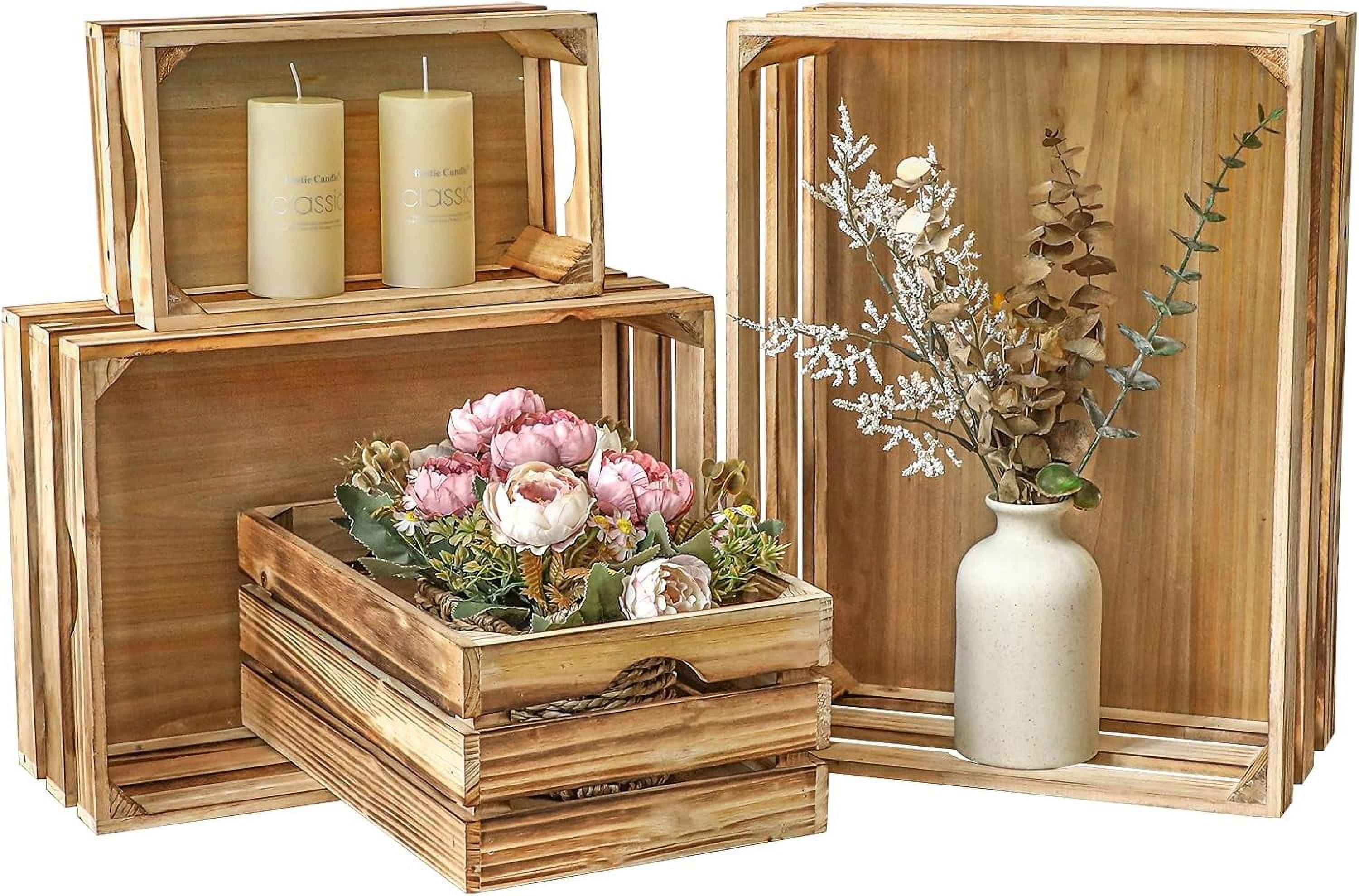 Large Torched Wood Storage Crates Decorative, Set of 4 Nesting Wooden ...