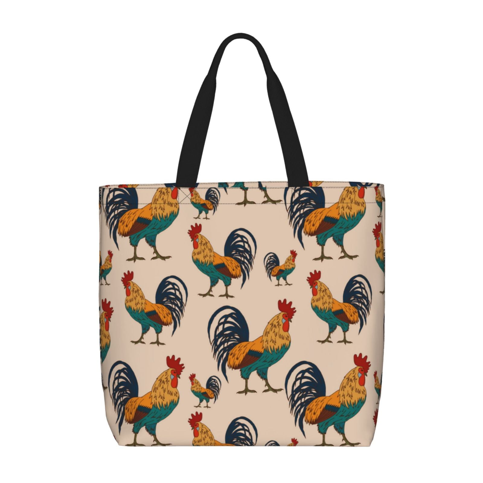 Tote Bag with zipper - Cartoon Cute Rooster Chicken Large capacity ...