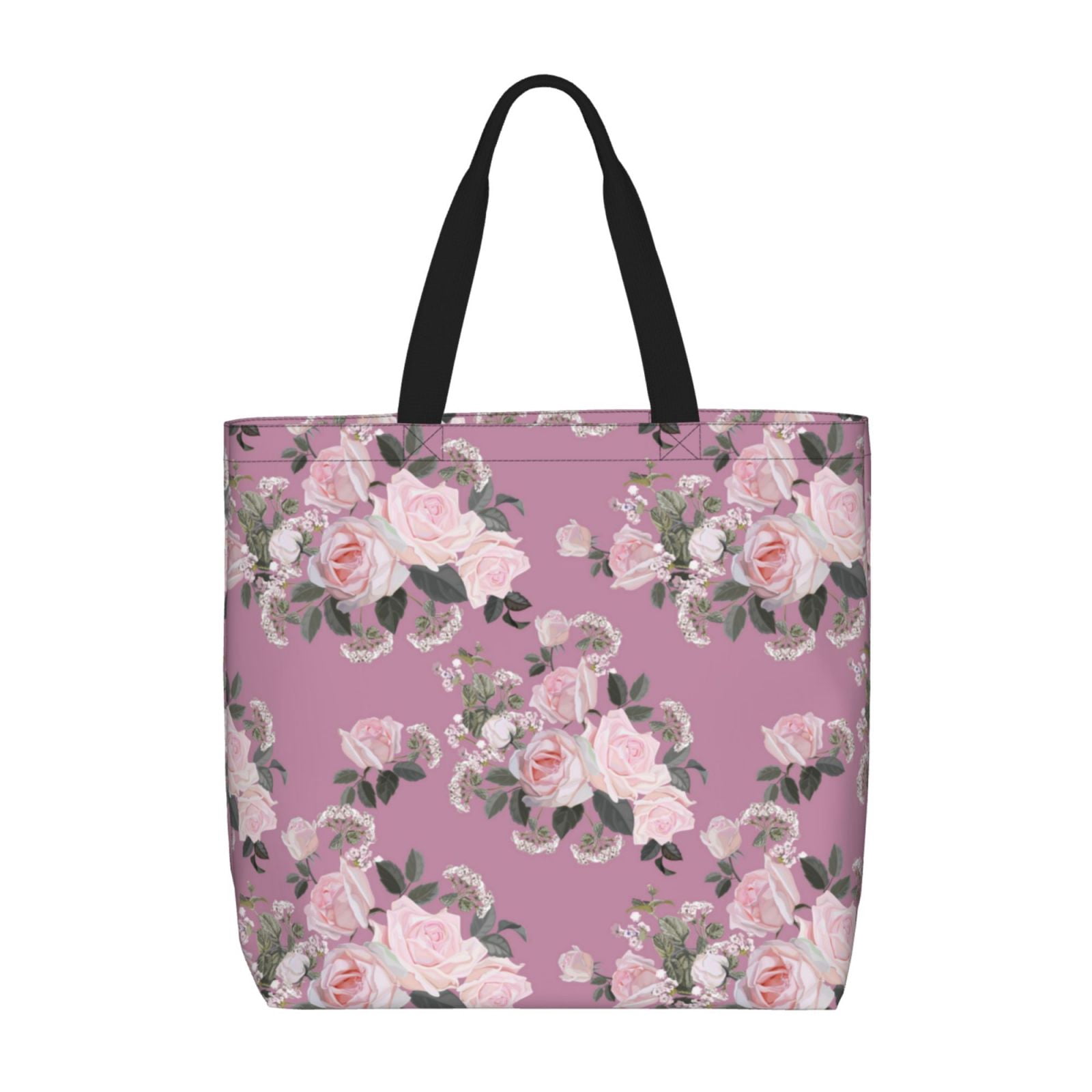 Tote Bag with zipper - Ligtt Pink Rose Flowers Large capacity Canvas ...