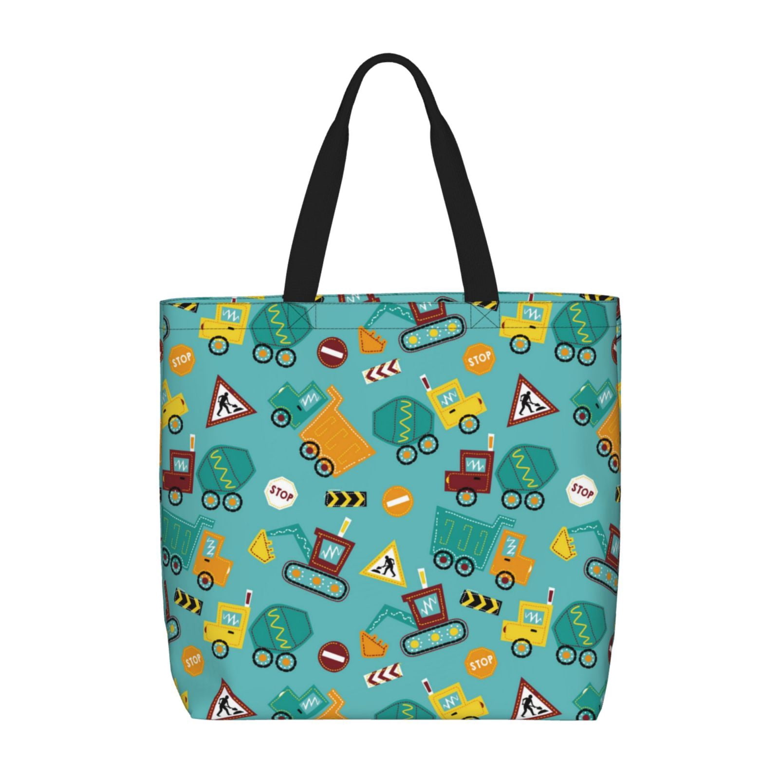 Tote Bag with zipper - Trucks and excavators Large capacity Canvas Tote ...