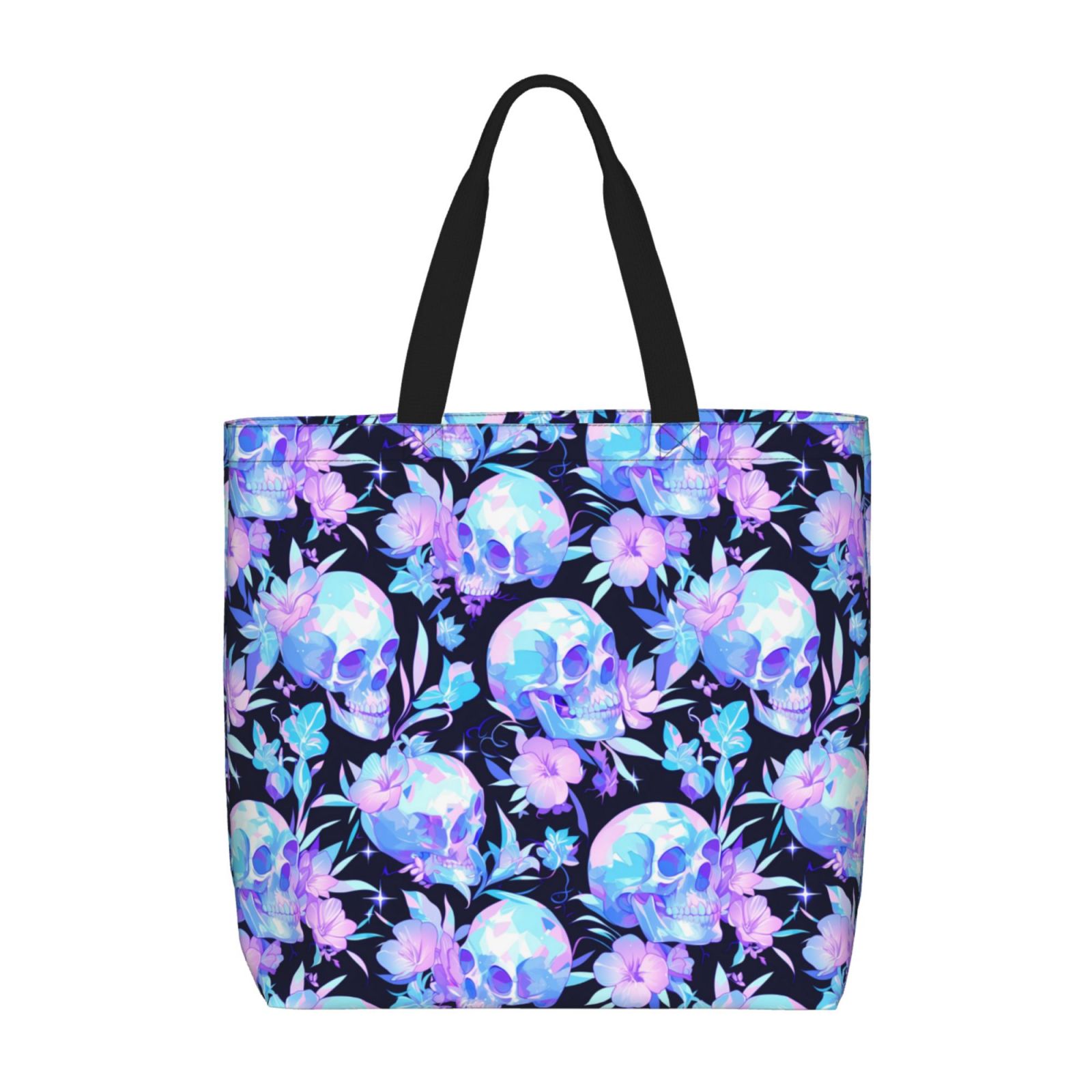 Tote Bag with zipper - flower Skull star Large capacity Canvas Tote Bag ...