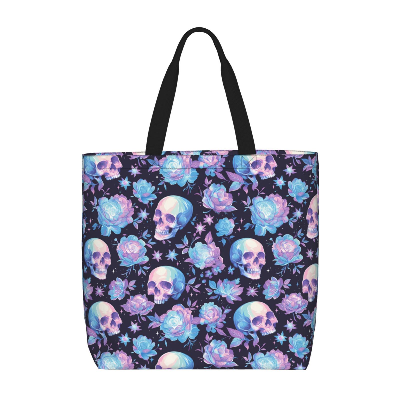 Tote Bag with zipper - flower Skull in starry sky Large capacity Canvas ...